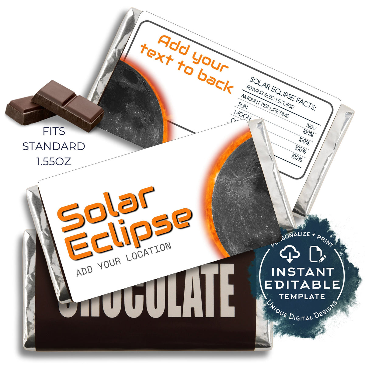 Editable Solar Eclipse Candy Wrapper Keepsake, Chocolate Bar Wrap, Tot