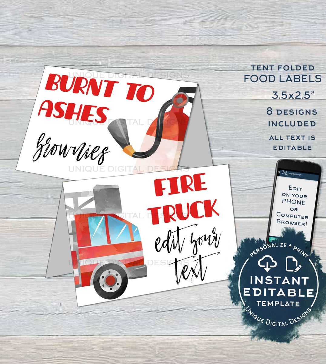 Fire Truck Birthday Decorations, Editable Firefighter Birthday Board,