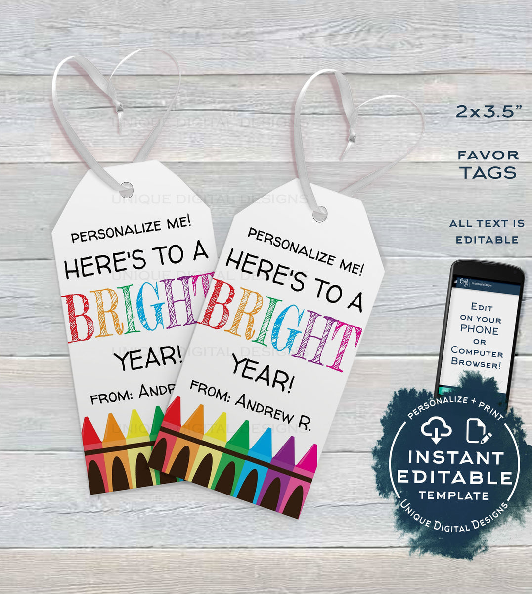 First Day Favor Tags for Teachers, Kids Editable Back to School Teache