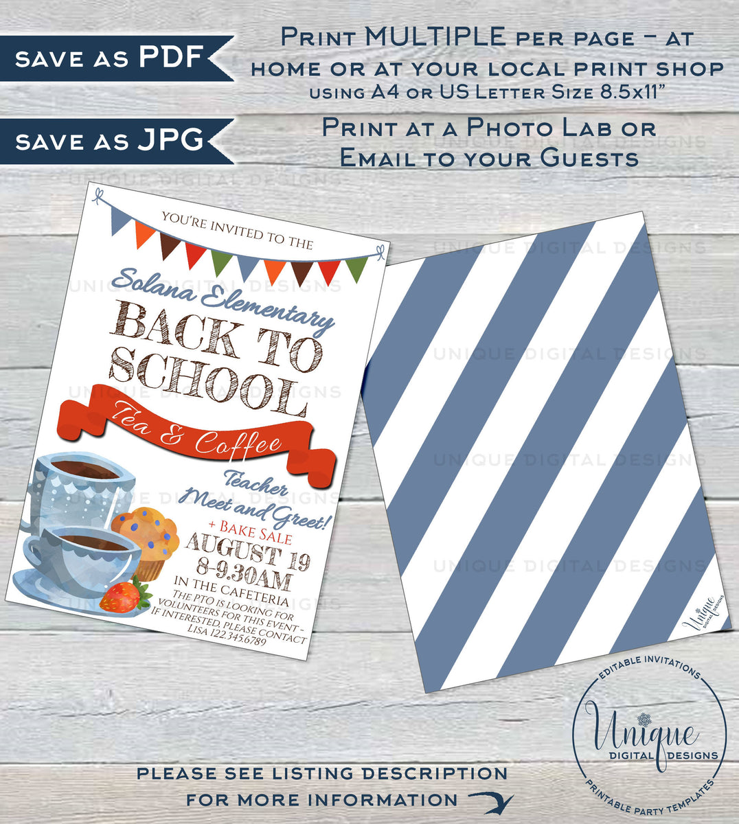 Back to School Tea & Coffee Invitation, Editable Meet your Teacher Inv