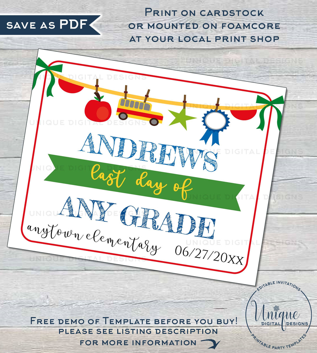 Editable Back to School Sign, First day of School Poster, reusable Las