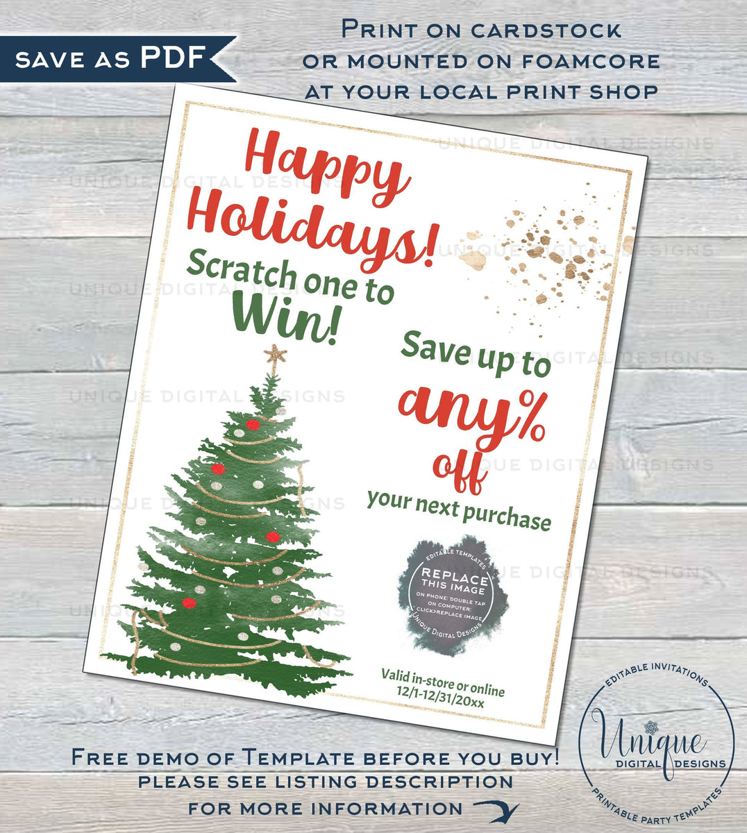 Editable Scratch Off Cards, Printable Scratch to Win Small Business Br