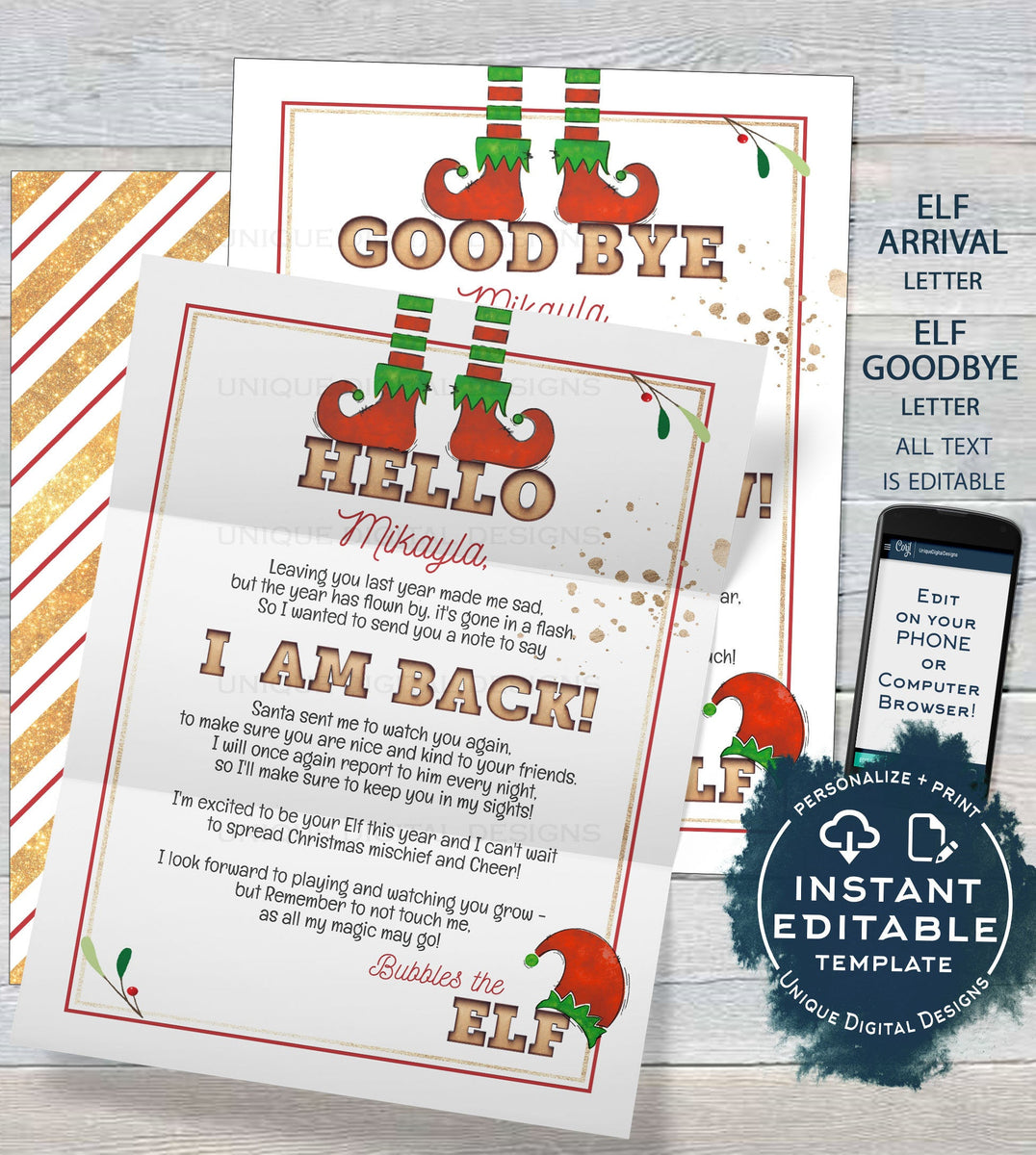 Editable Elf Kit, Personalized Elf Welcome Letter, Christmas Elf Props