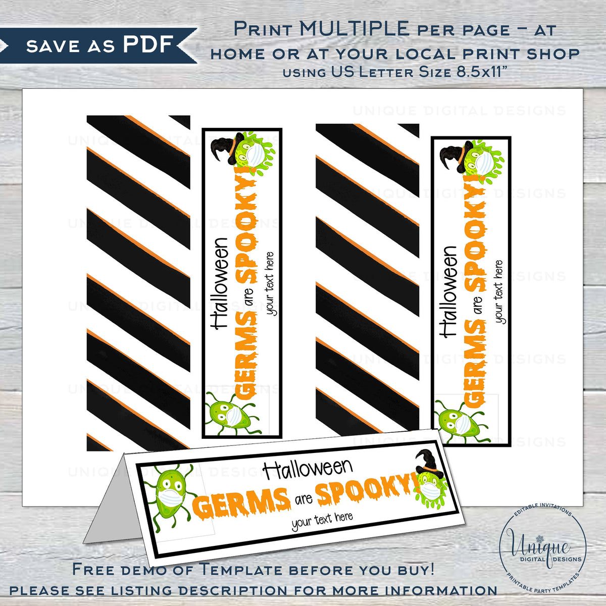 Editable Halloween Favor Tags, Germs are Spooky Personalized Quarantin