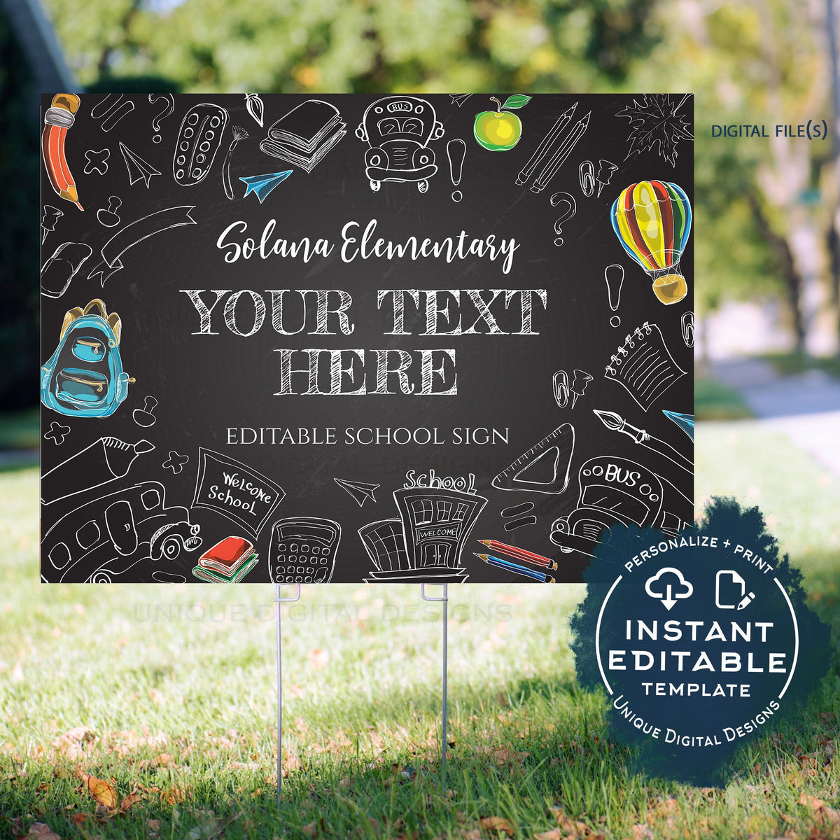 Editable Back to School Banner, 1st Day of School Yard Sign Poster, Te