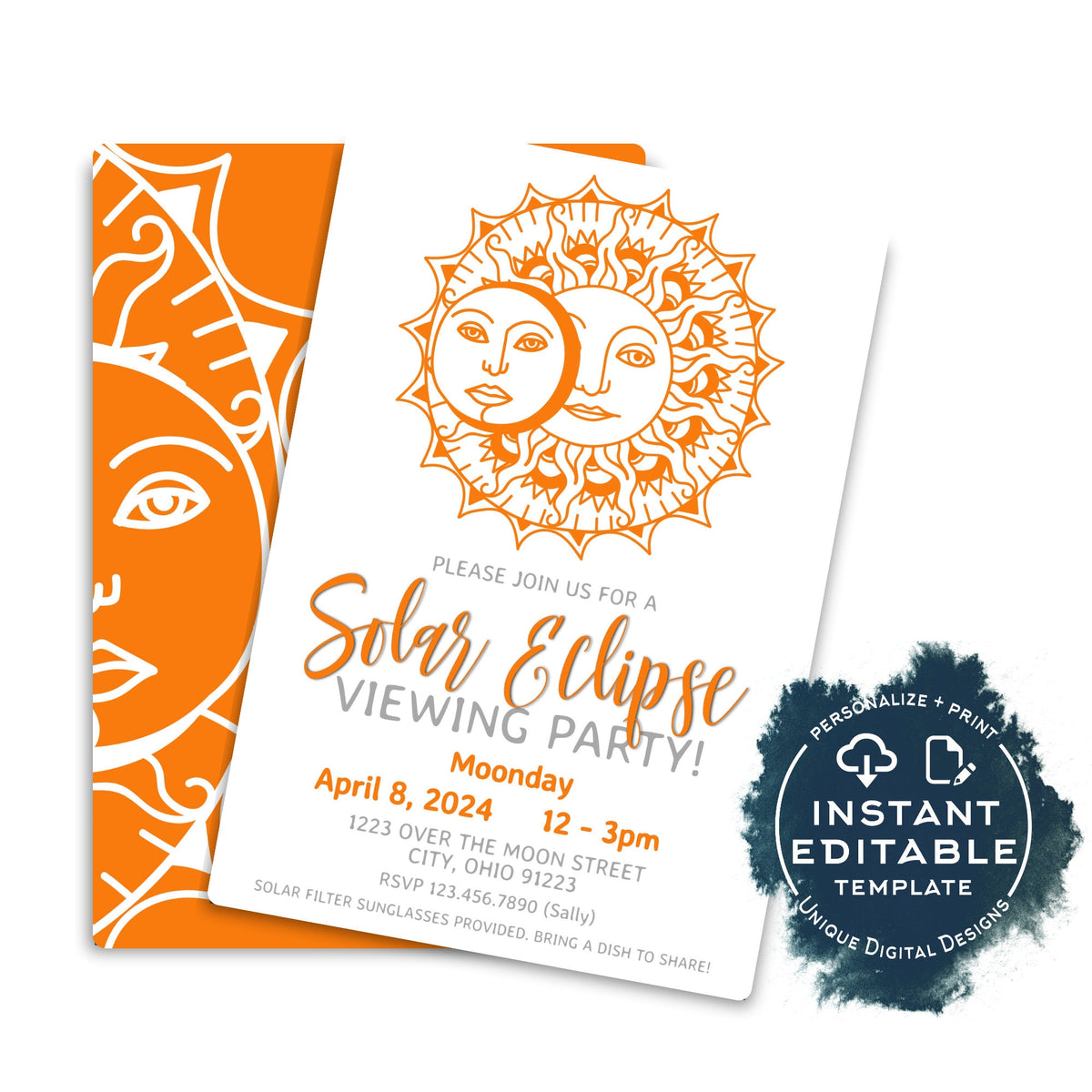 Editable Total Solar Eclipse Viewing Party Invitation, 2024 Solar Ecli