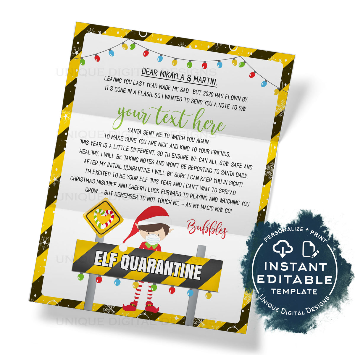 Editable Elf Quarantine Arrival KIT 2020, Elf Welcome Letter Christmas