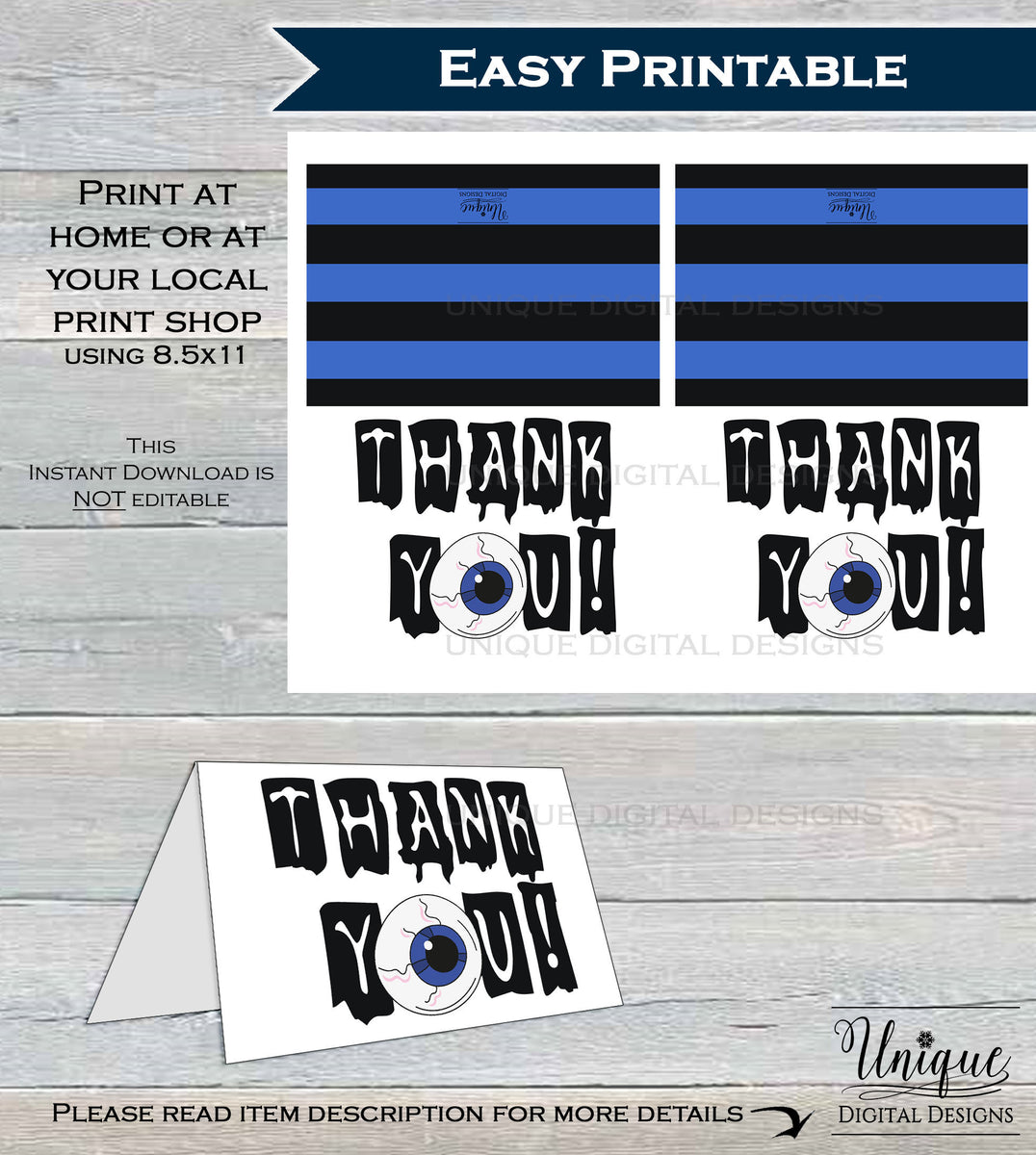 Thank You Card Halloween Birthday Printable Thank You Spooky Scary Par