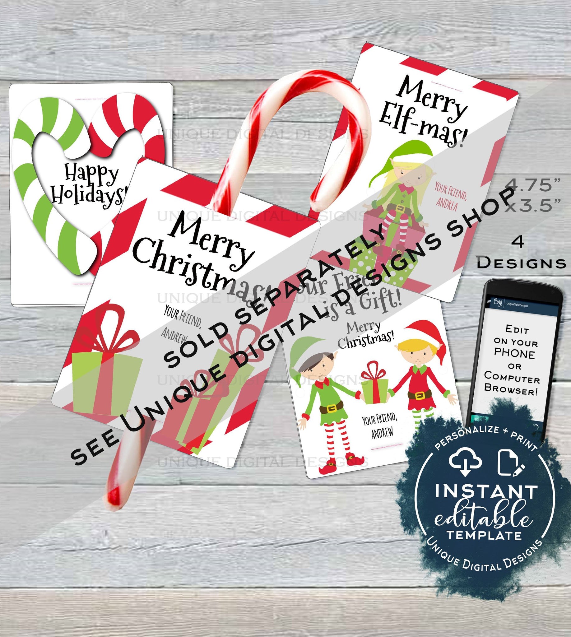 Christmas Classroom Favors Tag, Kids Editable Christmas Candy Cane Tha