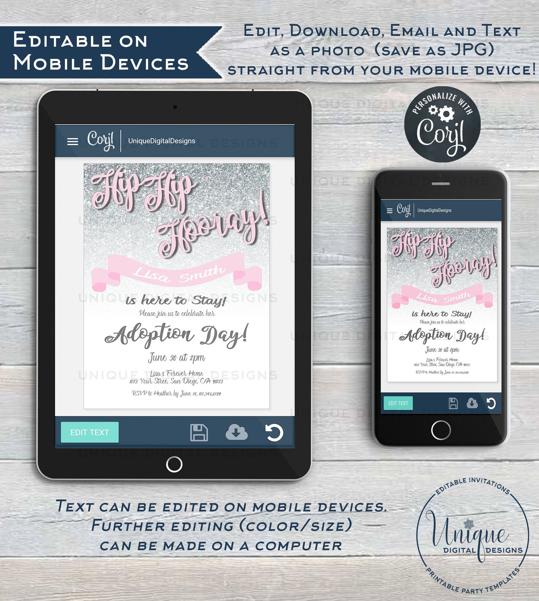 Adoption Day Invitation, Editable Mothers Day New Family Invite, Hip H