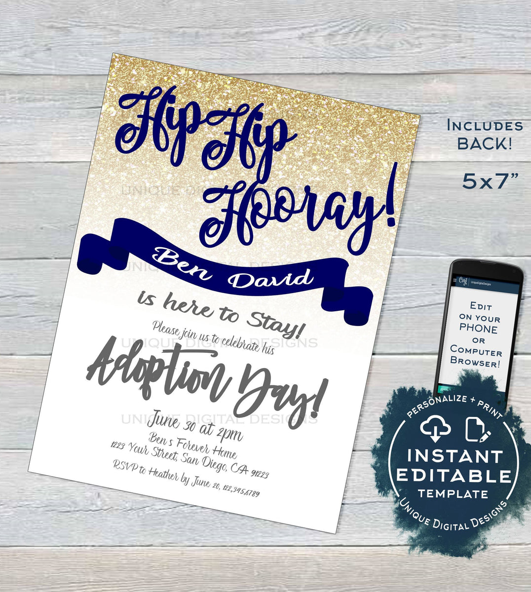 Adoption Day Invitation, Son Editable Mothers Day New Family Invite, H