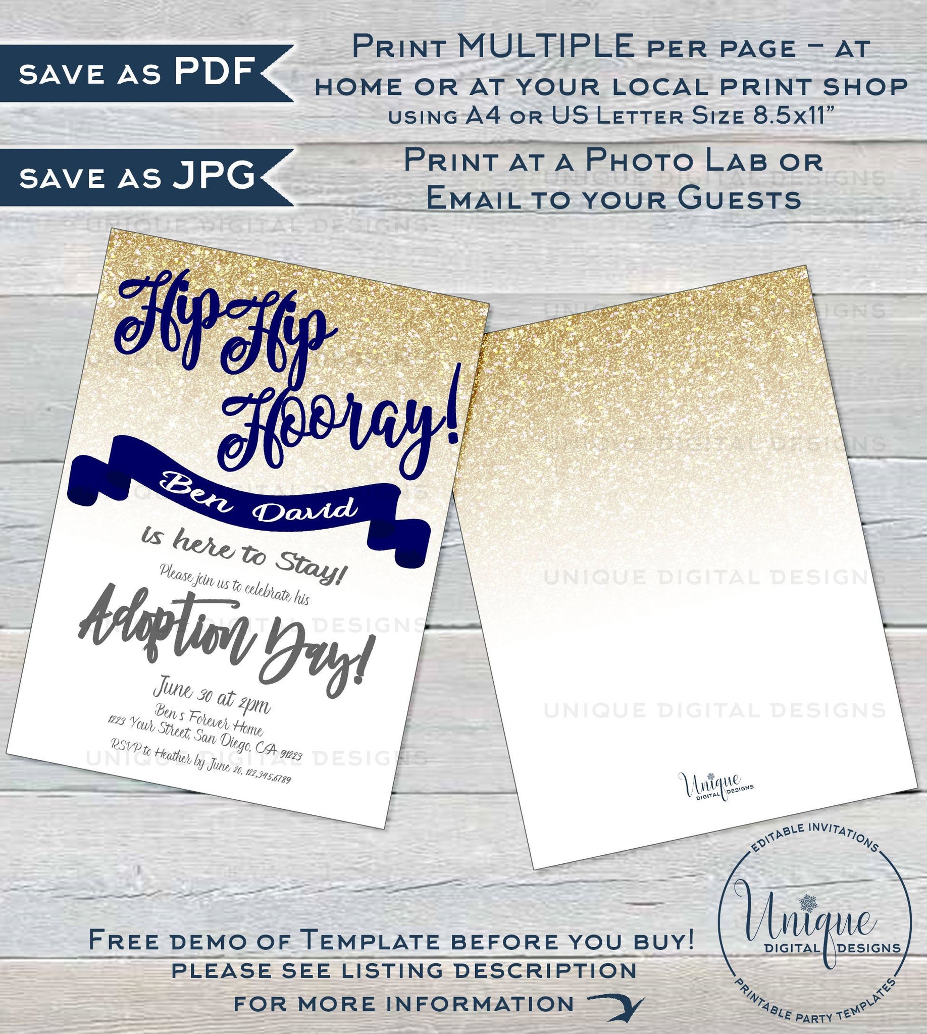 Adoption Day Invitation, Son Editable Mothers Day New Family Invite, H