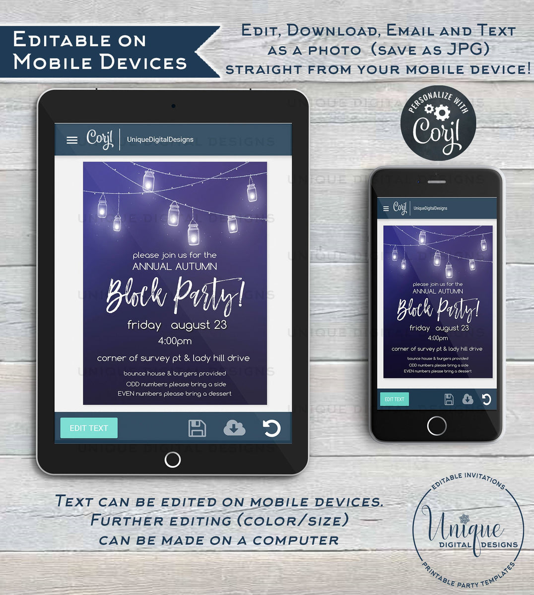 Block Party Invitation, Editable Fall Street Party Invite Neighborhood