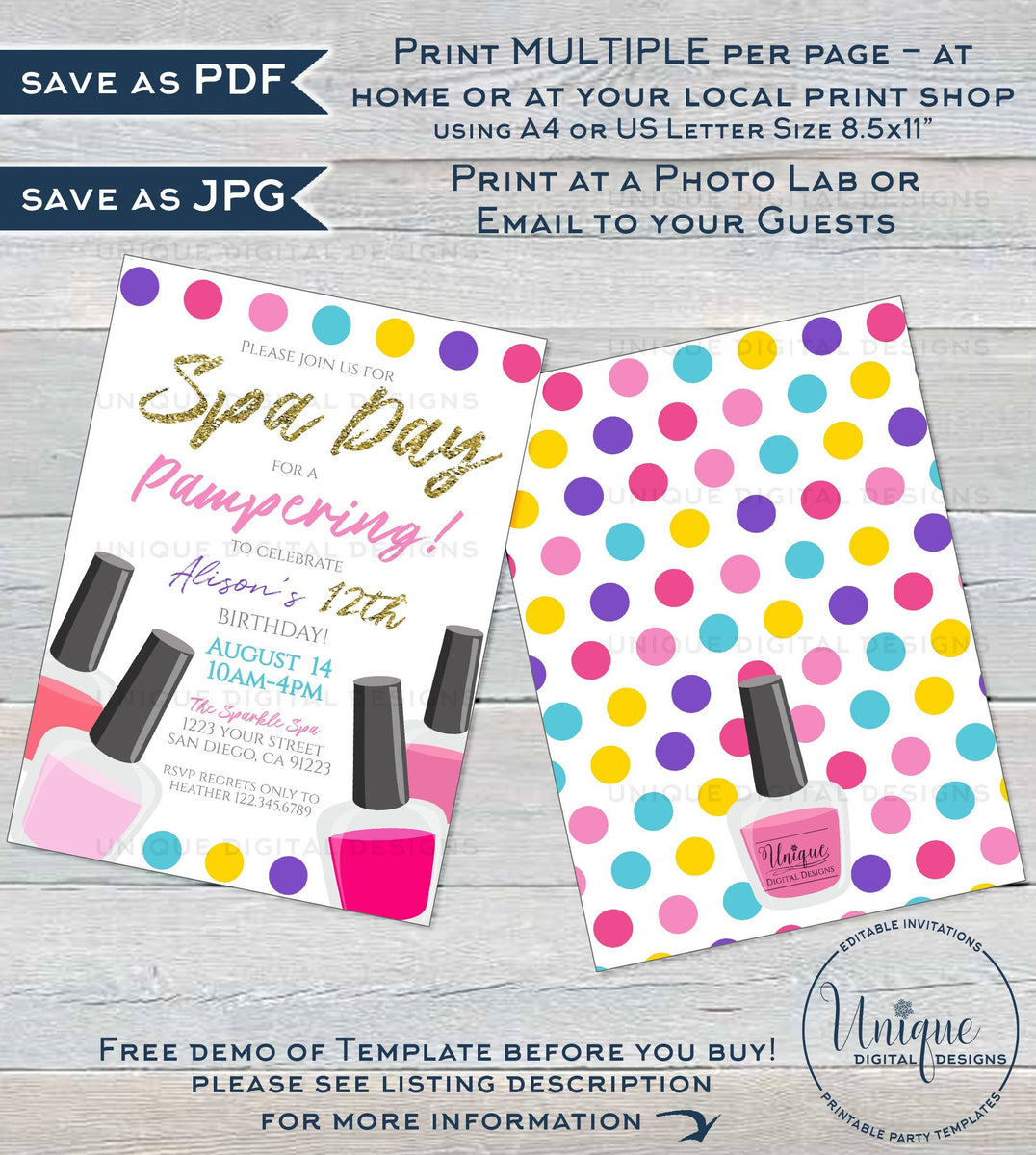 Editable Spa Party, Girls Day Out Invitation, Girls Spa Day Birthday I