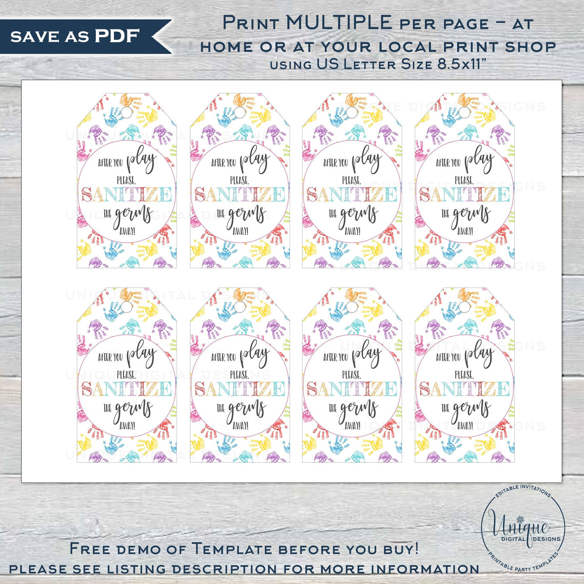 Editable Hand Sanitizer Tag Printable, Kids Wash Your Hands Personaliz