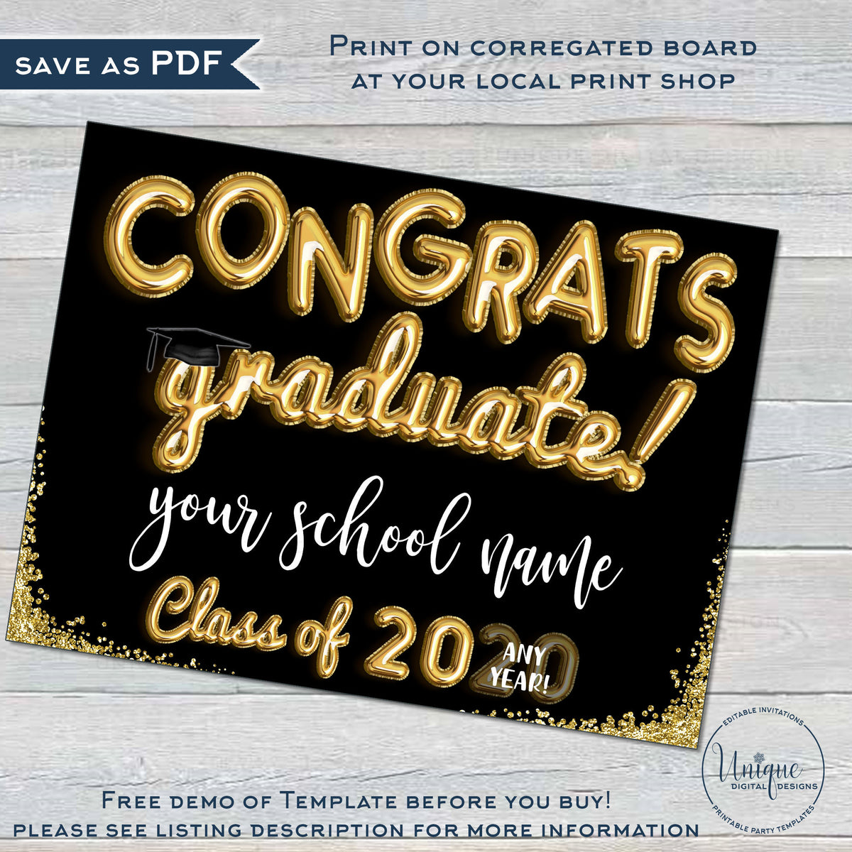 Personalized Graduation Yard Sign, Editable Congrats Graduate Poster