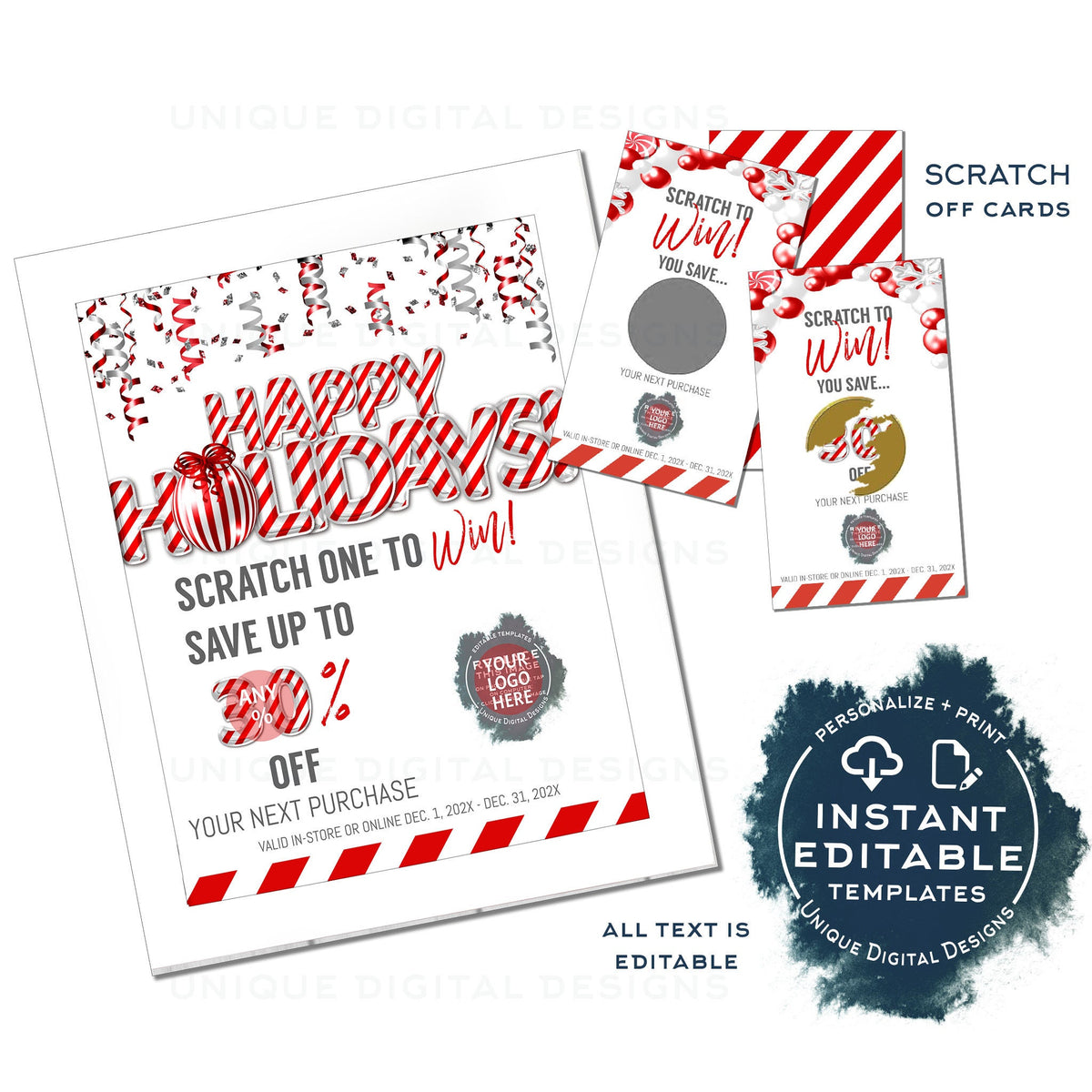 Editable Scratch Off Cards, Printable Scratch to Win Small Business Br