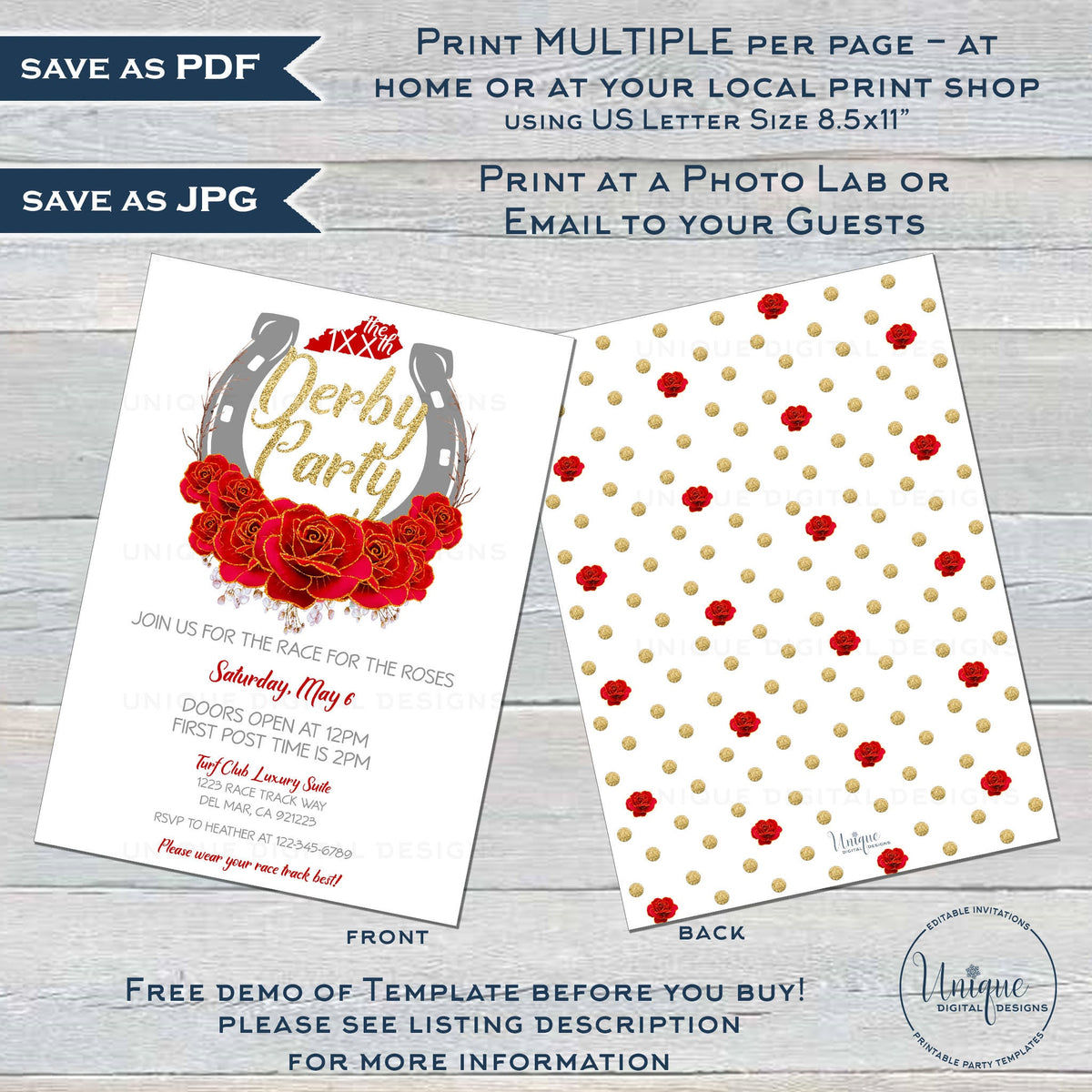 Editable Horse Derby Invitation, Horse Race for the Roses, Off to the