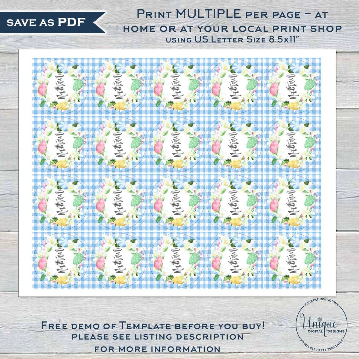 Printable Custom Easter Basket Tag, Editable Easter Egg Hunt Name Tags